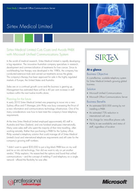 Sirtex Medical Limited - Professional Advantage