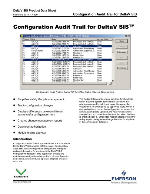 Configuration Audit Trail for DeltaV SIS - Emerson Process ...