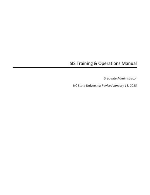 SIS Training and Operations Manual