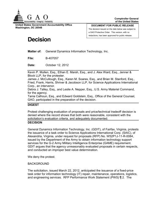View Decision (PDF, 13 pages) - US Government Accountability Office