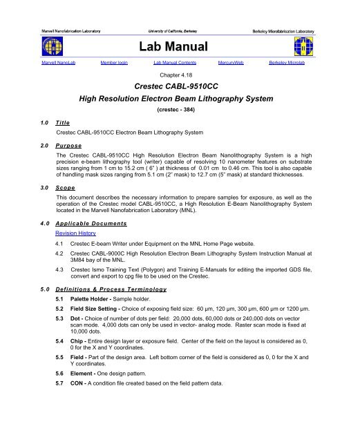 Crestec CABL-9510CC - Marvell Nanofabrication Laboratory