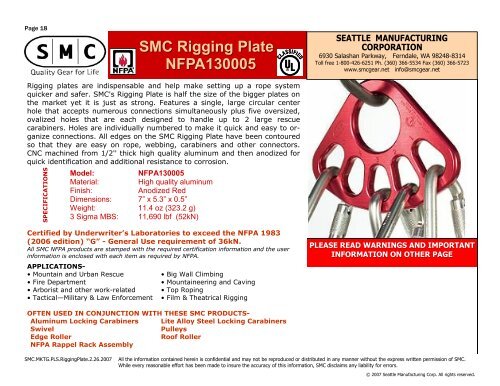 SMC NFPA Large Rigging Plate - Rock-N-Rescue