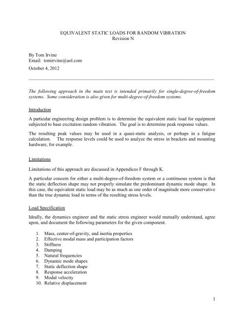 EQUIVALENT STATIC LOADS FOR RANDOM ... - Vibrationdata
