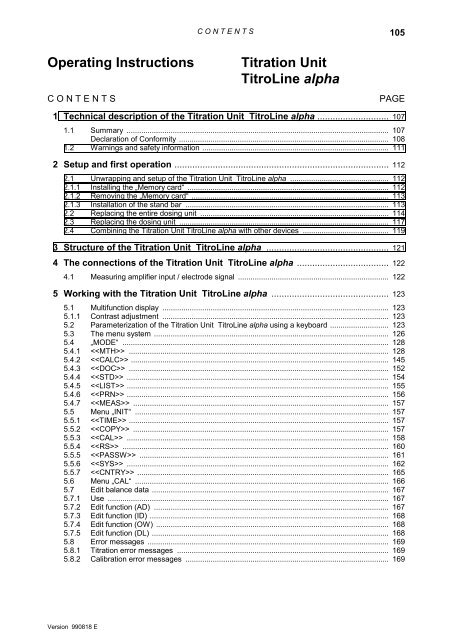 Operating Instructions Titration Unit TitroLine alpha - SI Analytics