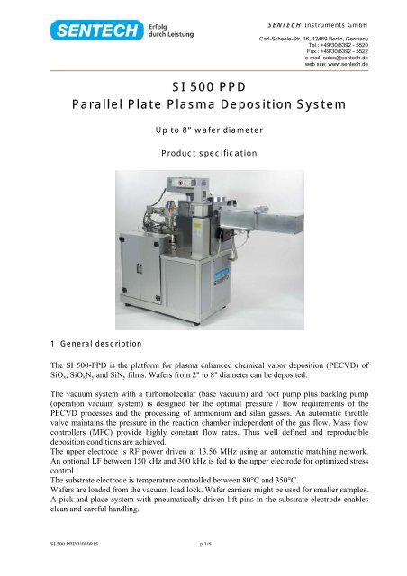 SI 500 PPD Parallel Plate Plasma Deposition System