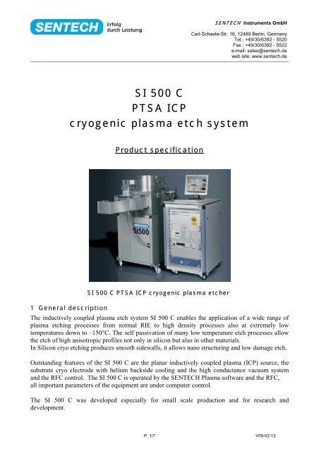 SI 500 C PTSA ICP cryogenic plasma etch system