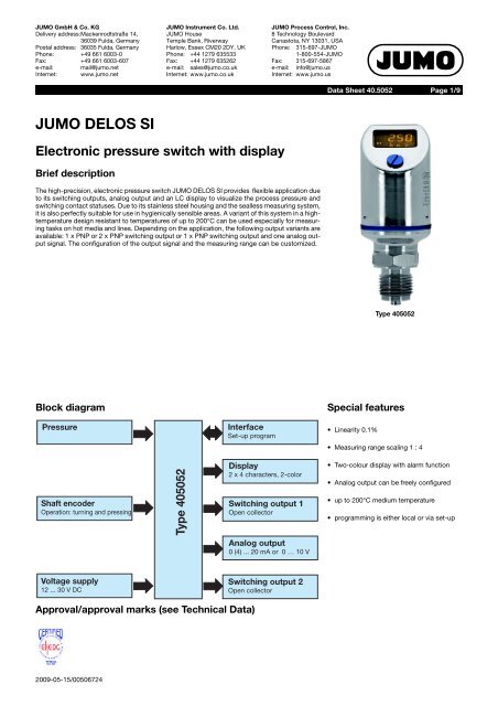 JUMO DELOS SI Electronic pressure switch with display