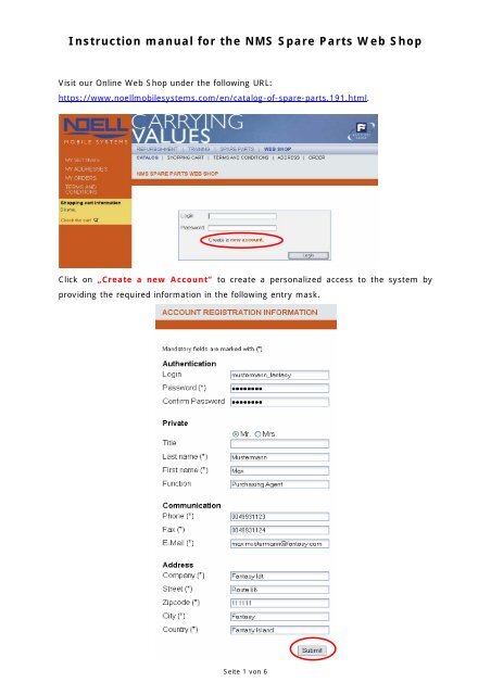 Instruction manual for the NMS Spare Parts Web Shop
