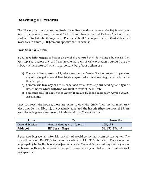 Reaching IIT Madras - MME