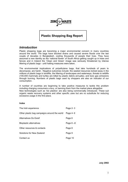 Introduction Plastic Shopping Bag Report - Zero Waste