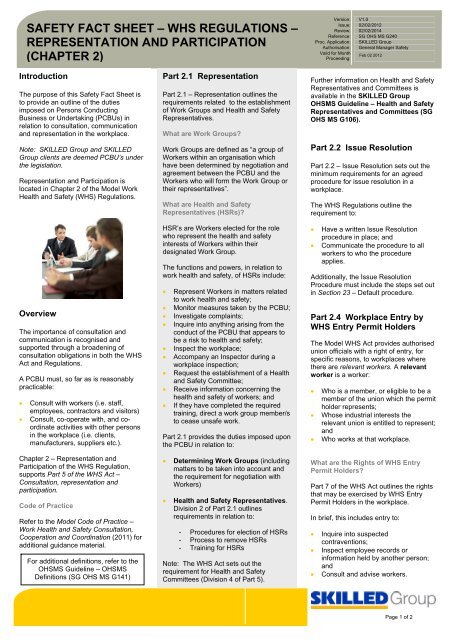 SAFETY FACT SHEET – WHS REGULATIONS ... - SKILLED Group