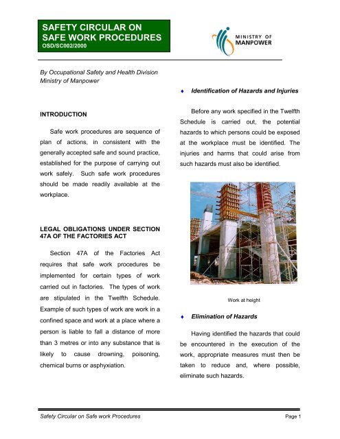 SAFE WORK PROCEDURES - Workplace Safety and Health Council