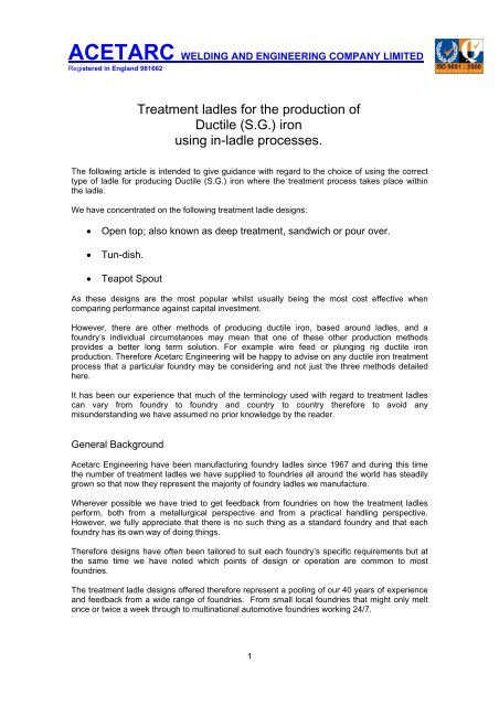 Treatment ladles for the production of Ductile (S.G.) iron using in ...