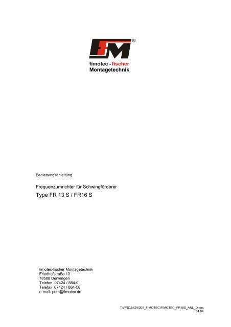 Bedienungsanleitung (Vorlage) - fimotec-fischer Montagetechnik