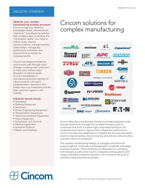 Cincom Solutions for Complex Manufacturing Industry Overview