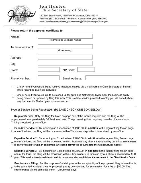 Agent Notification Form for Unincorporated Nonprofit Associations