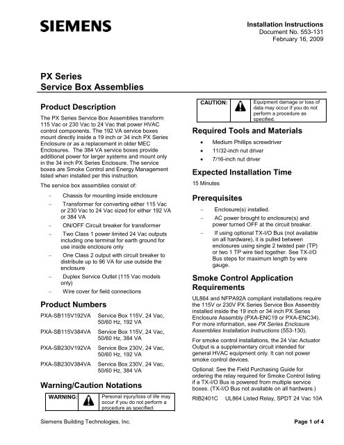 PX Series Service Boxes - Siemens Building Technologies