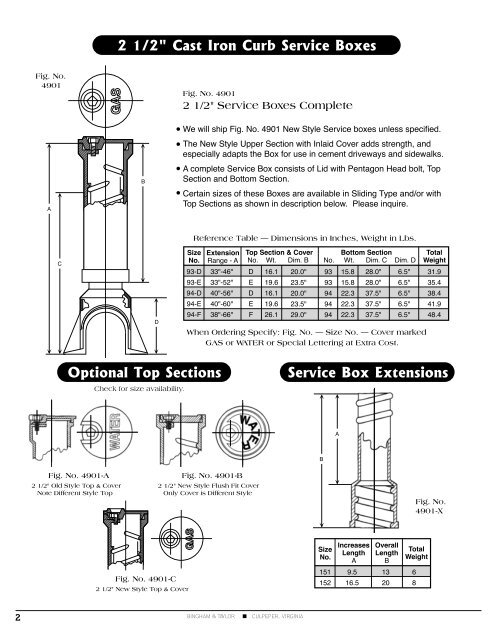 2 1/2" Cast Iron Curb Service Boxes - Bingham & Taylor