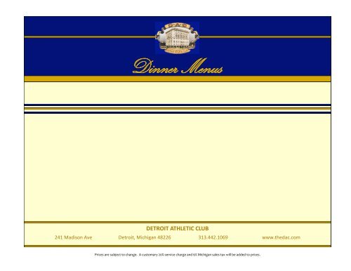 Dinner Menus - Detroit Athletic Club