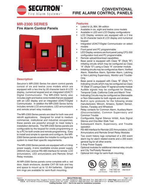 conventional fire alarm control panels mr-2300 series - Secutron