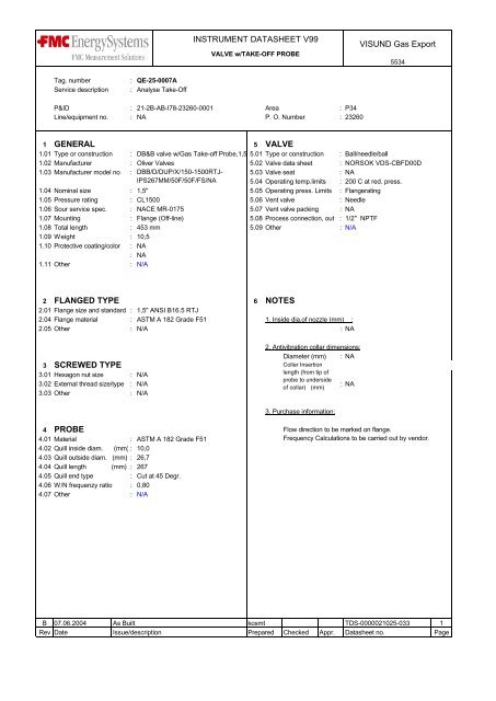 INSTRUMENT DATASHEET P01