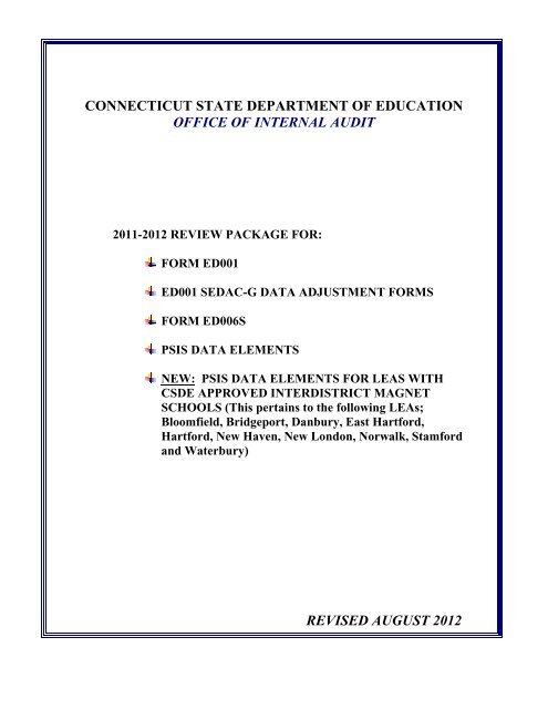 Review Package for Form ED001, ED001 SEDAC-G - Connecticut ...