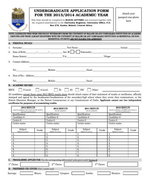 undergraduate application form for the 2013/2014 academic year