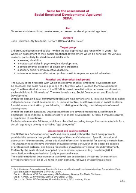 Scale for the assessment of Social-Emotional Developmental ... - Pits