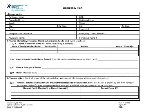 Emergency Plan and Agreement Form