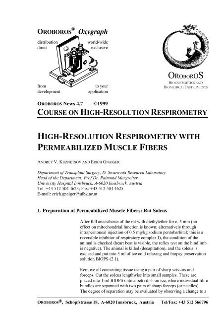 COURSE ON HIGH-RESOLUTION RESPIROMETRY HIGH - Oroboros