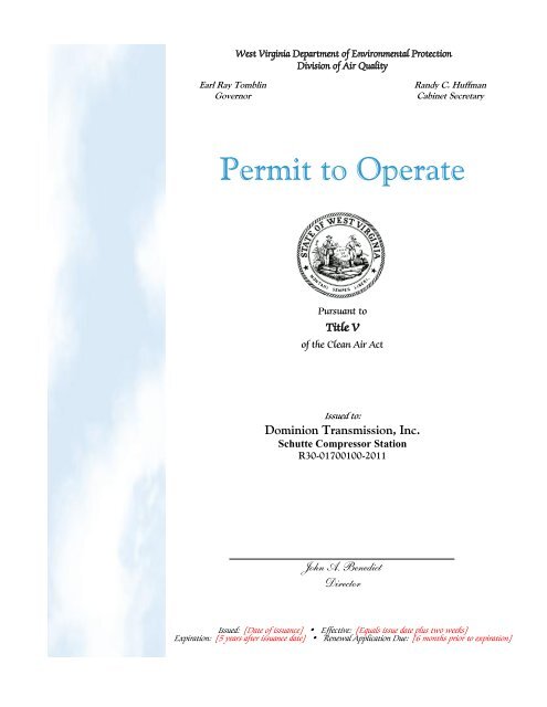 Permit to Operate - WV Department of Environmental Protection
