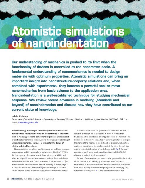Atomistic Simulations Of Nanoindentation