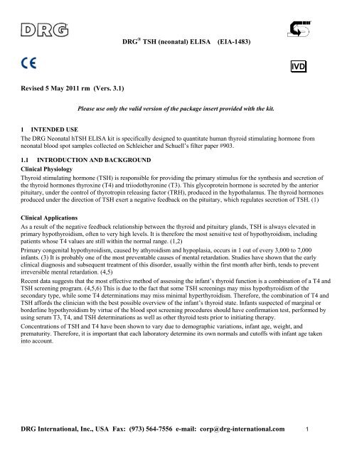 DRG TSH (neonatal) ELISA (EIA-1483) Revised ... - DRG International
