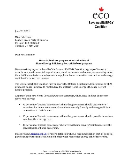 Coalition letter (PDF) - Save Energy First