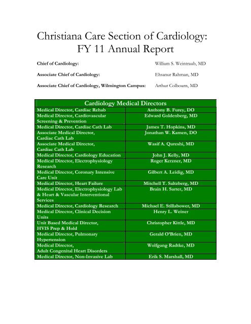 Section of Cardiology Report - Christiana Care Health System