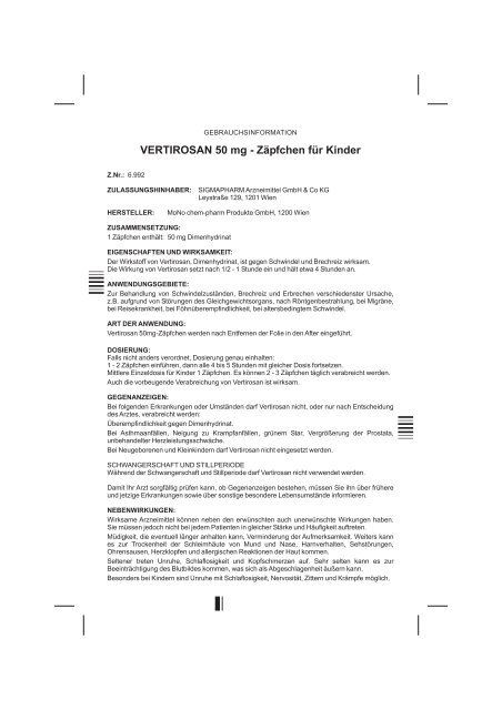 Vertirosan 50mg Zäpfchen f Ki... - Sigmapharm