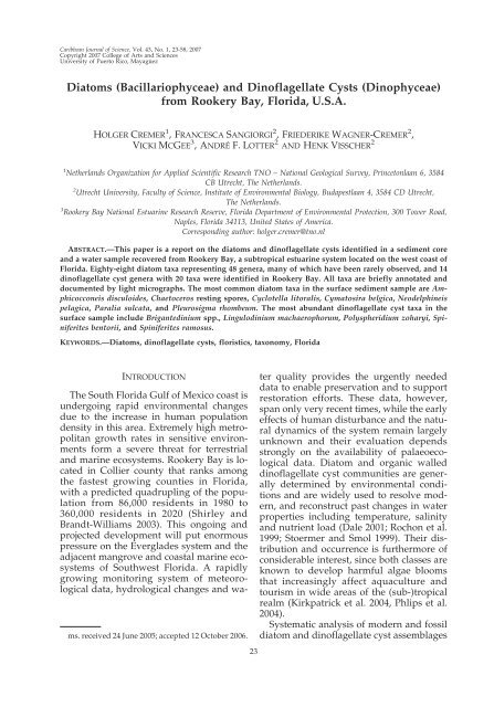 and Dinoflagellate Cysts - Caribbean Journal of Science