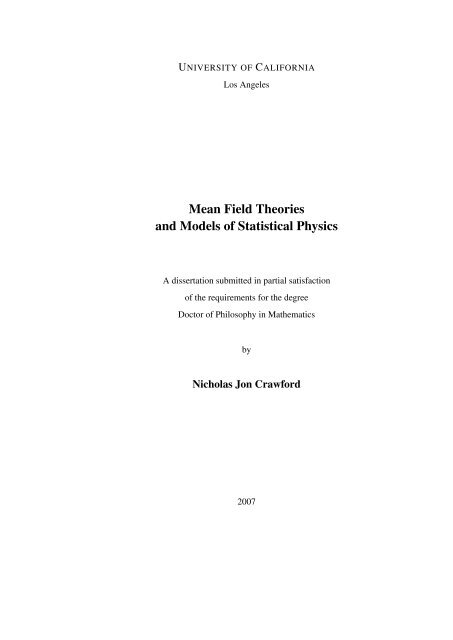 Mean Field Theories And Models Of Statistical Physics Statistics