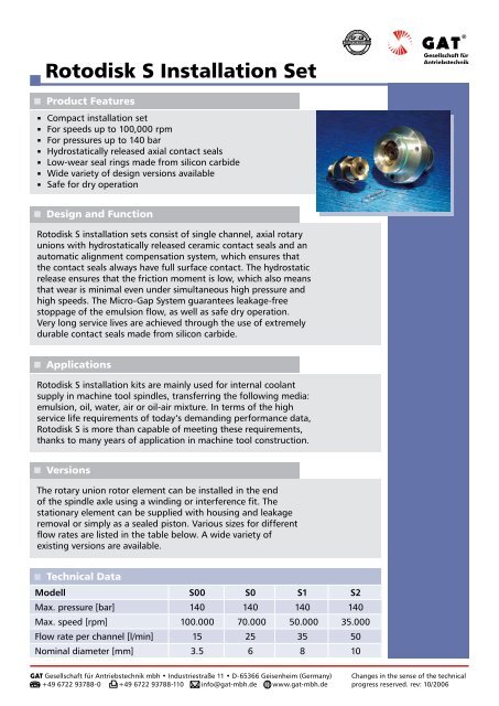 Rotodisk S Installation Set - GAT Gesellschaft für Antriebstechnik mbH