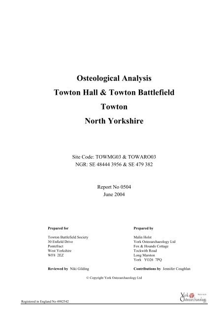 Osteological Analysis Towton Hall and Towton Battlefield PDF