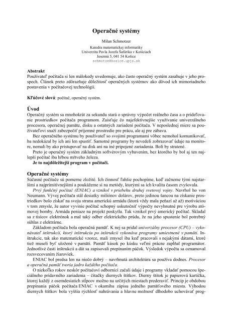 Operačné systémy - abstrakt - Neuron - TUKE