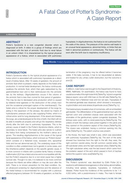 A Fatal Case of Potter's Syndrome- A Case Report - JCDR