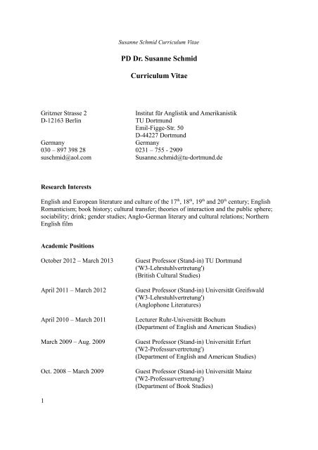 PD Dr. Susanne Schmid Curriculum Vitae - Institut für Anglistik und ... PD Dr. Susanne Schmid Curriculum Vitae - Institut für Anglistik und ...