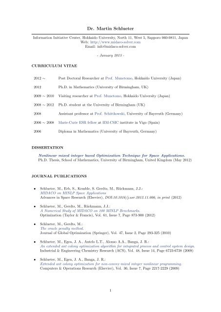 Martin Schlueter - MIDACO - Solver