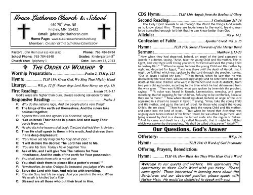 See Bulletin - Grace Lutheran Church