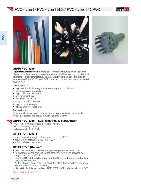 PVC-Type I / PVC-Type I ELS / PVC-Type II / CPVC - GEHR