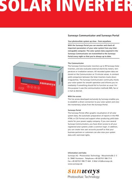 Sunways Communicator and Sunways Portal - Sunways AG