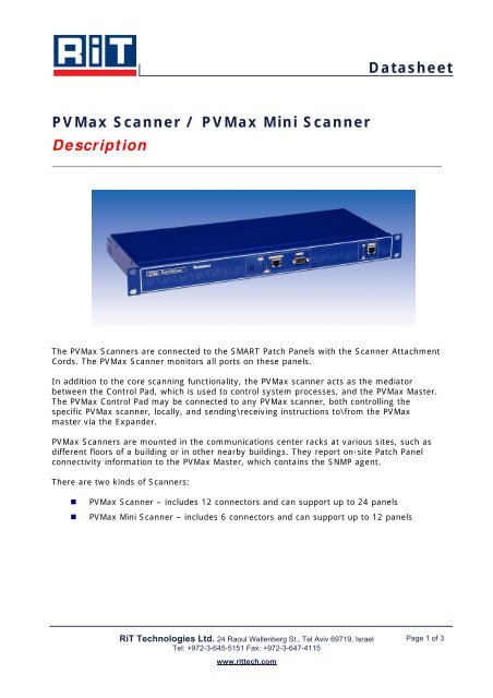 Datasheet PVMax Scanner / PVMax Mini ... - RiT Technologies