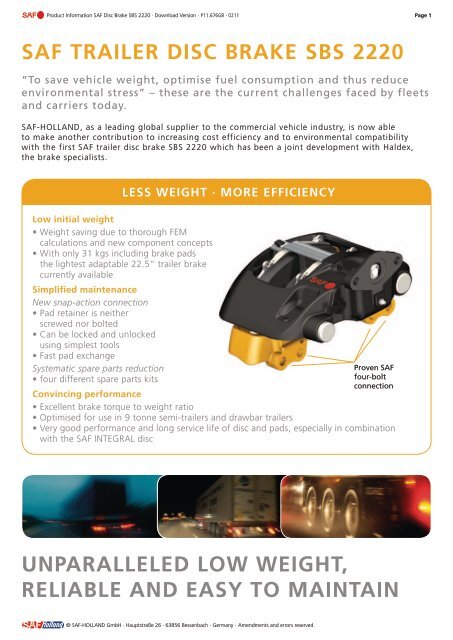 SAF TRAILER DISC BRAKE SBS 2220 - saf-holland