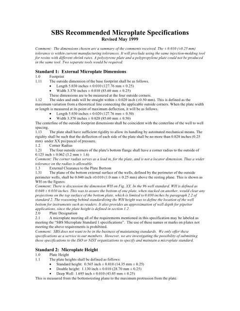 SBS Recommended Microplate Specifications - SLAS